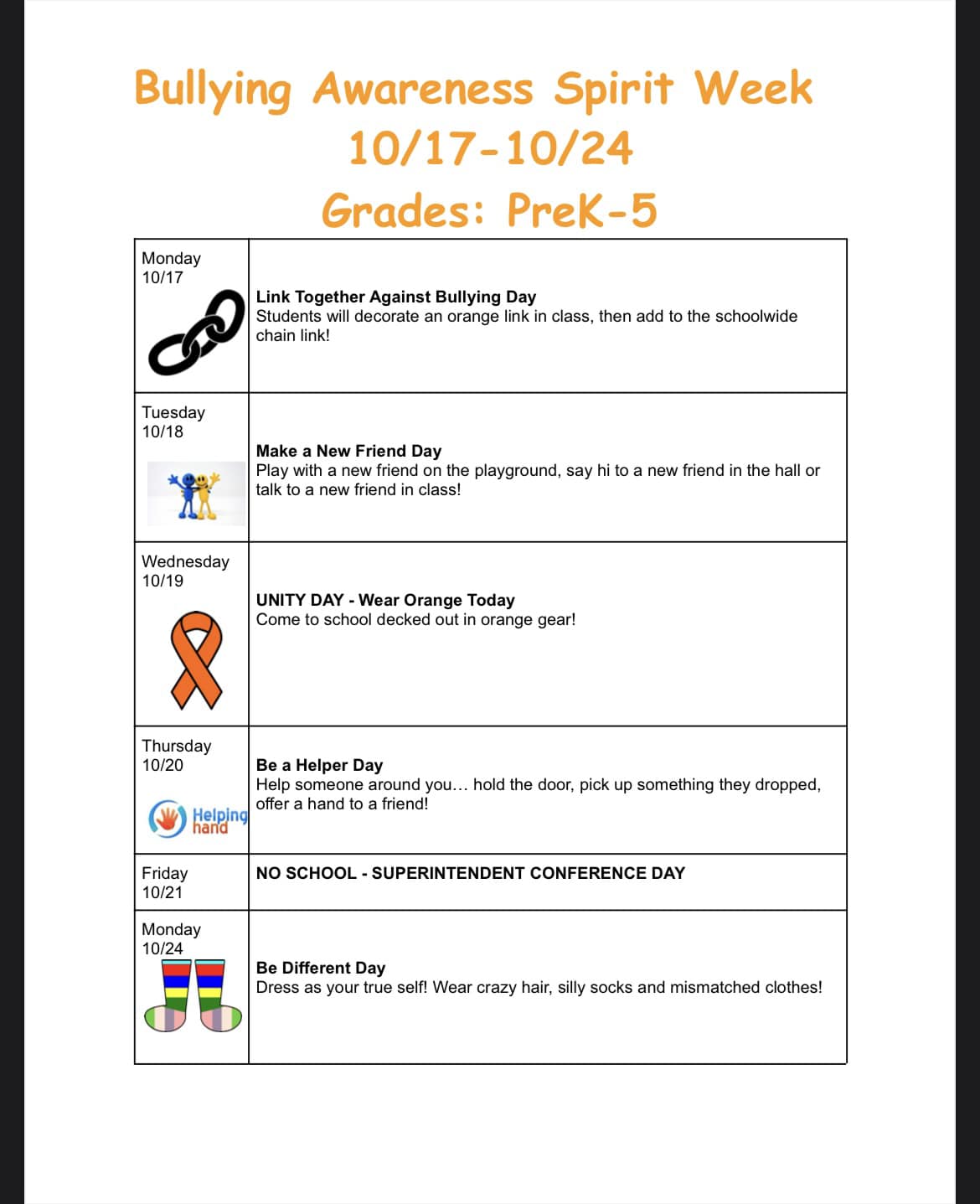 MCSES "Bullying Awareness Week" Spirit Week Schedule | Hudson City ...
