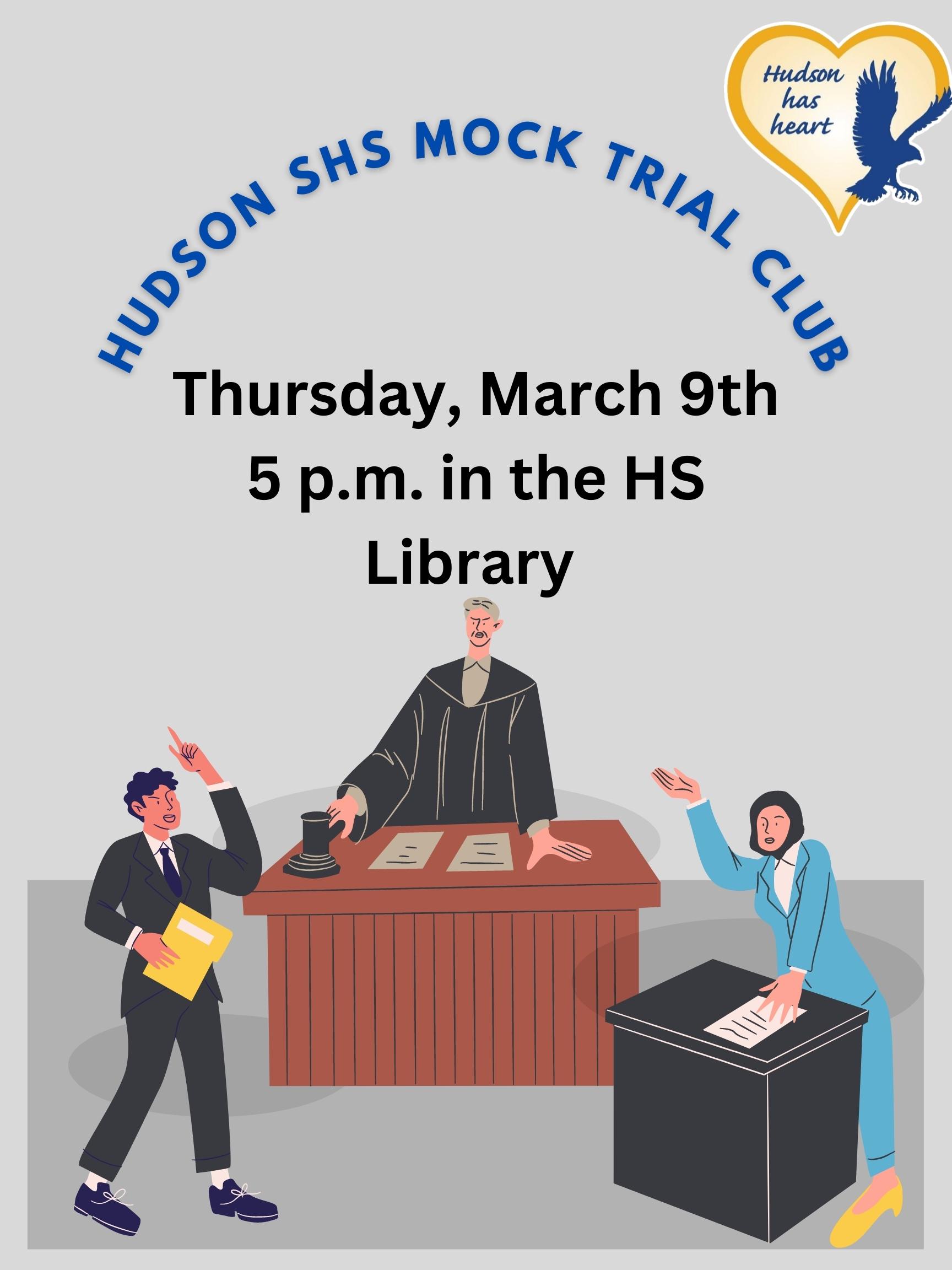 Mock Trial Club in HS Library 3/9/23 | Hudson City School District