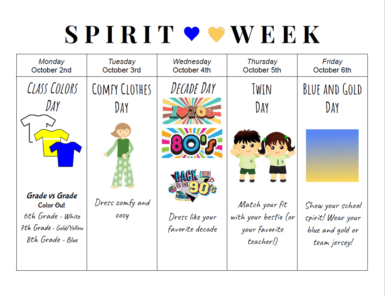 JHS Spirit Week 10/2-6 | Hudson City School District