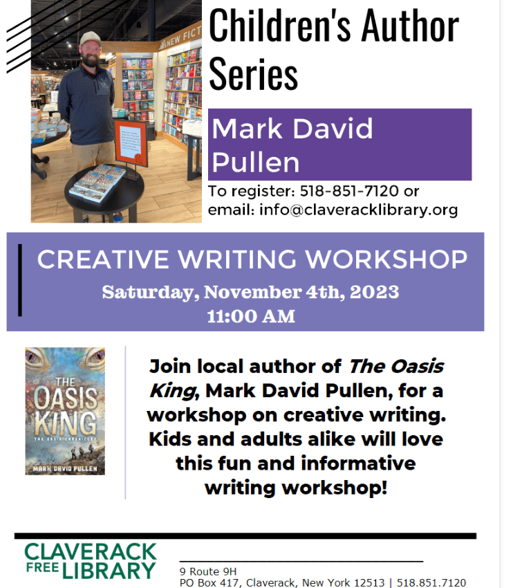 Mark David Pullen Hosting Creative Writing Workshop 11/4/23 | Hudson City School District