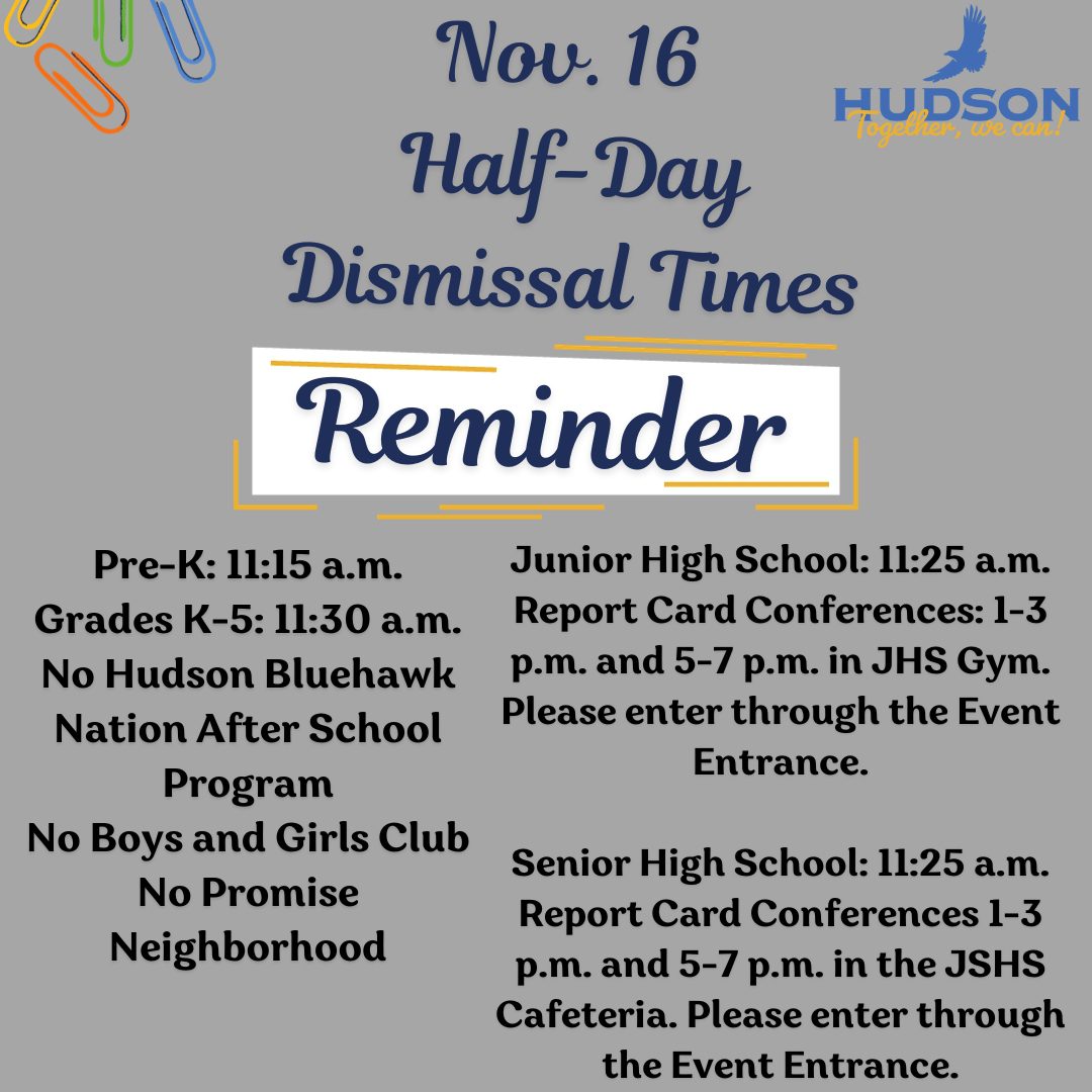 Nov. 16 Half-Day for JSHS Report Card Conferences | Hudson City School ...