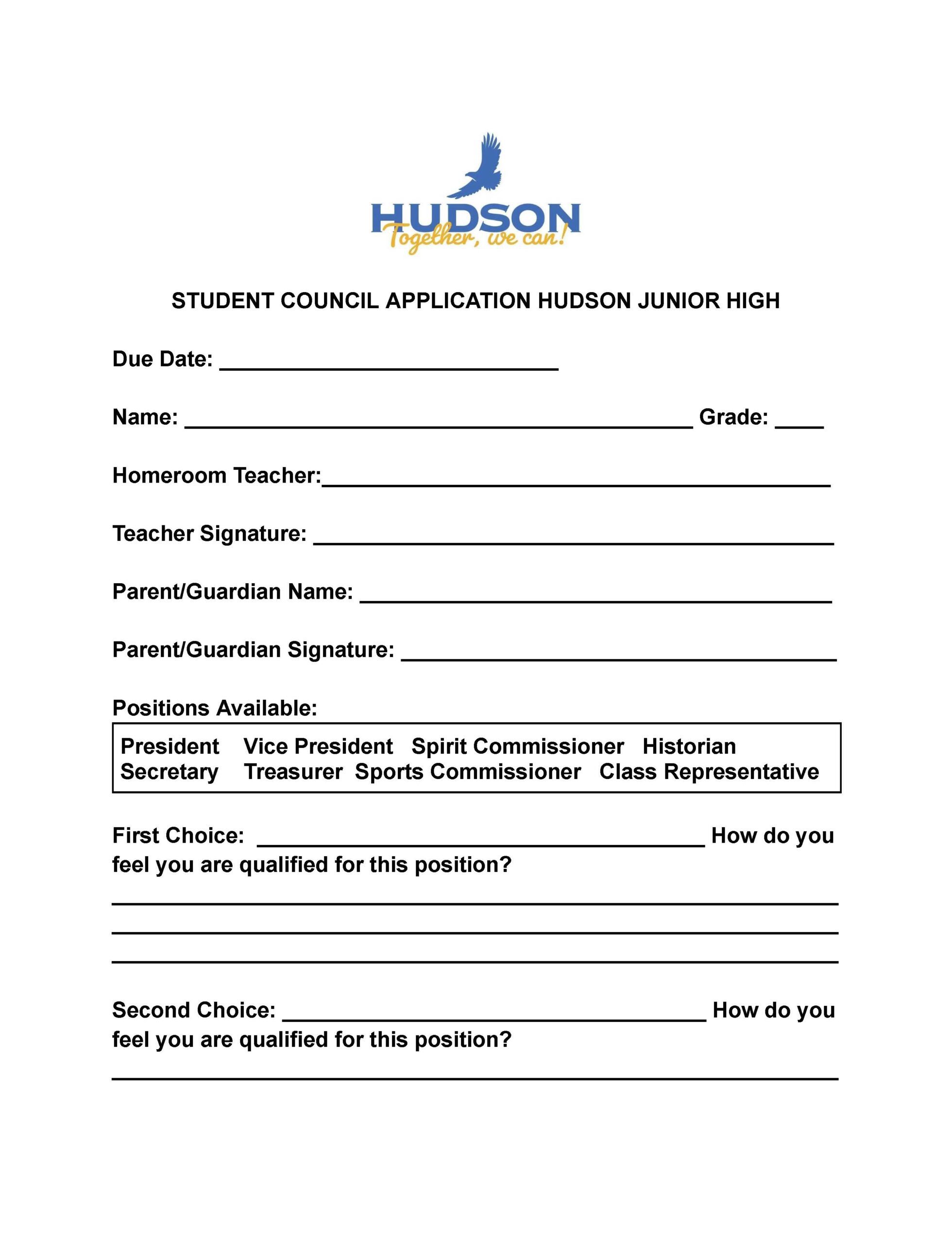 Hudson JHS Student Council Application | Hudson City School District