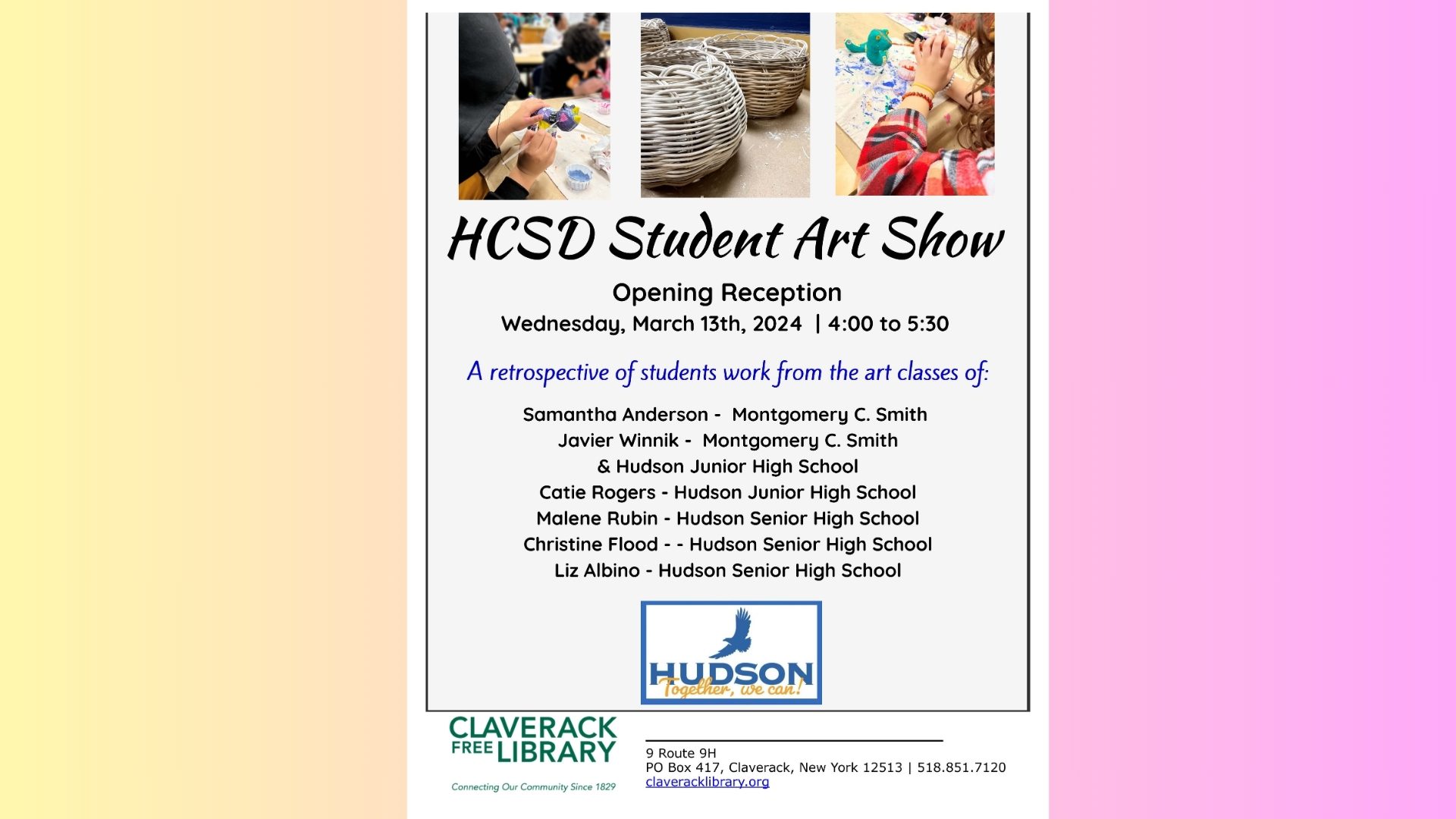 HCSD Student Artwork on Display at Claverack Free Library | Hudson City ...
