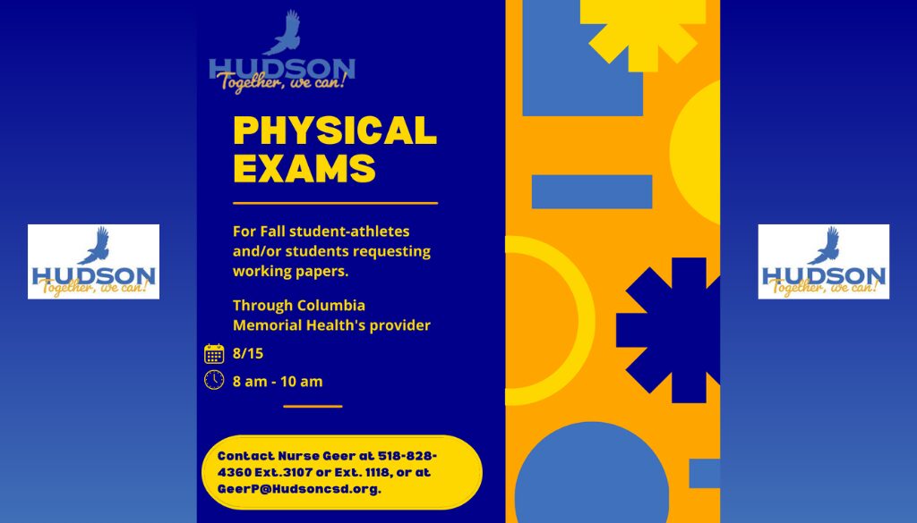 Upcoming Physical Exams on August 15, 2024 | Hudson City School District